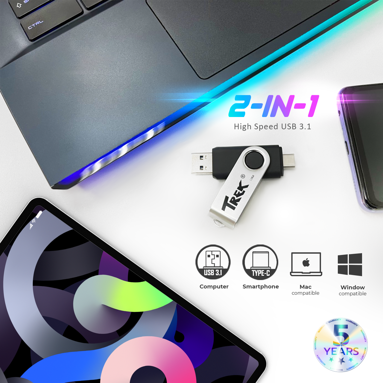 TREK TD DUO THUMBDRIVE™ - 360° ROTATING 'A' n 'C' (Supports IPhone 15 ...